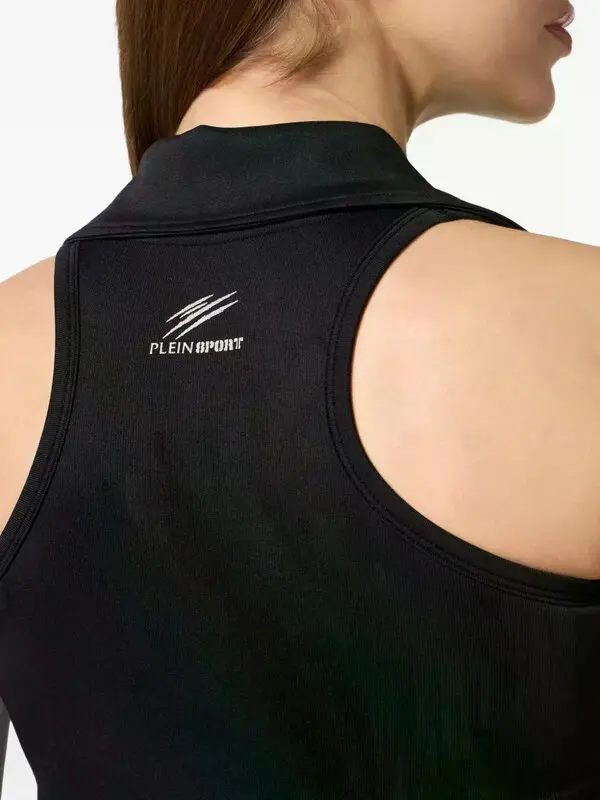 PLEIN SPORT Pointed-collar Sleeveless Crop Top