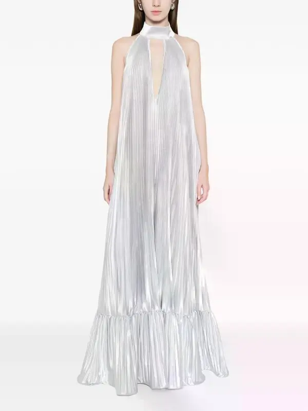 L'IDEE Pleated Halter Gown - Silver