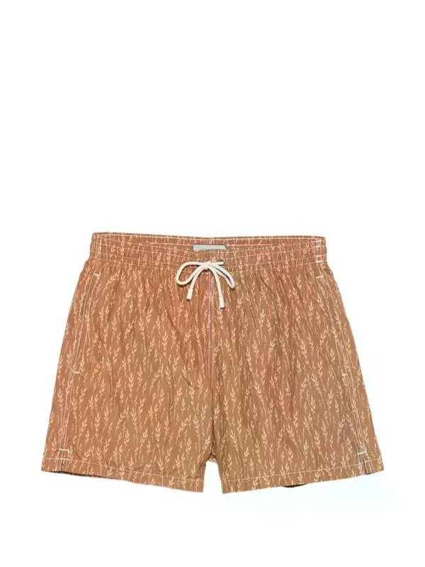 Canali Leaf-print Swim Shorts - Brown