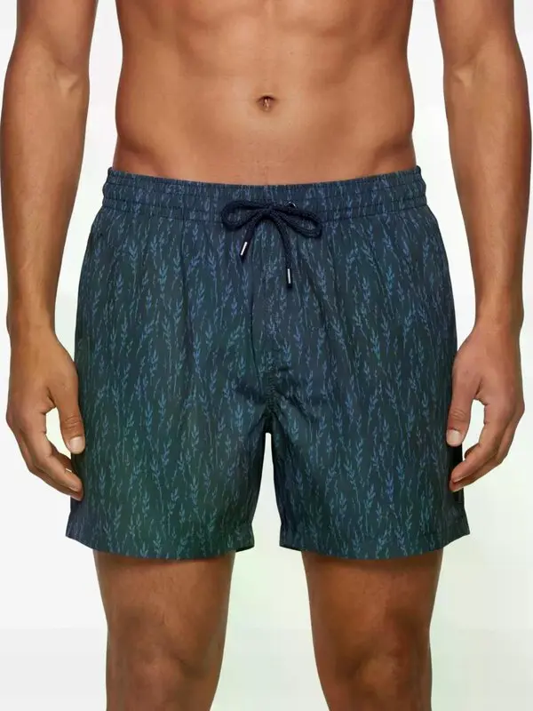 Canali Printed Drawstring Swim Shorts - Blue