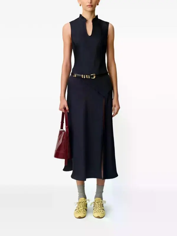 Claudie Pierlot Sleeveless Victorian Collar Midi Dress - Blue