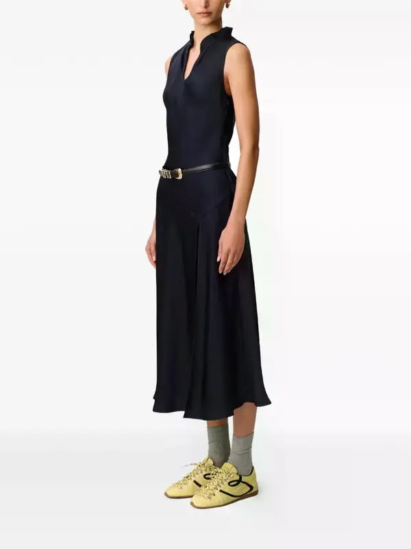 Claudie Pierlot Sleeveless Victorian Collar Midi Dress - Blue