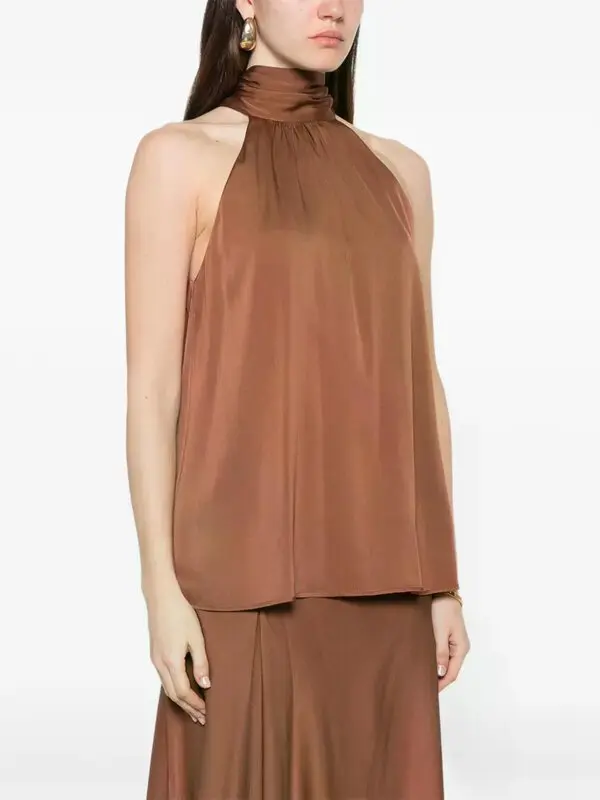 NOUVELLE SILK95FIVE Villette Halterneck Blouse - Brown