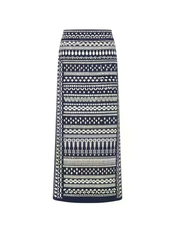 TEMPERLEY LONDON Tlalli Knit Patterned Midi Skirt - Blue