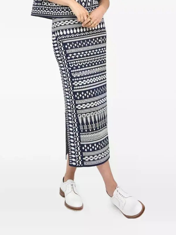 TEMPERLEY LONDON Tlalli Knit Patterned Midi Skirt - Blue
