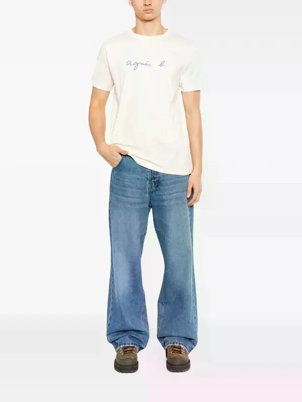 AGNES B. Logo-print Round Neck T-shirt - Neutrals