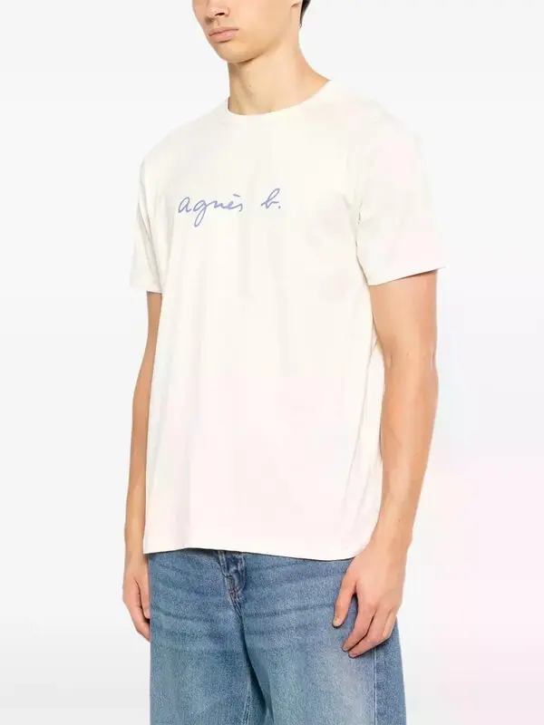 AGNES B. Logo-print Round Neck T-shirt - Neutrals