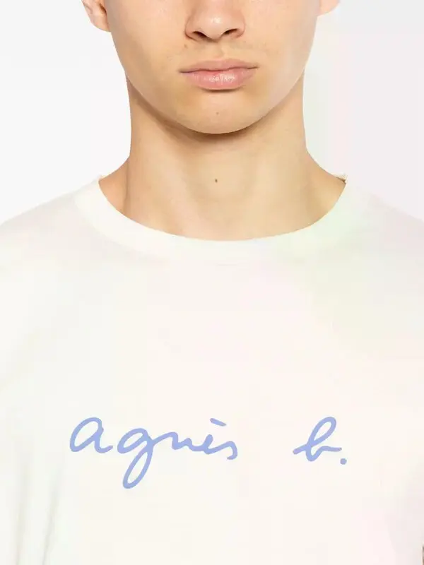 AGNES B. Logo-print Round Neck T-shirt - Neutrals