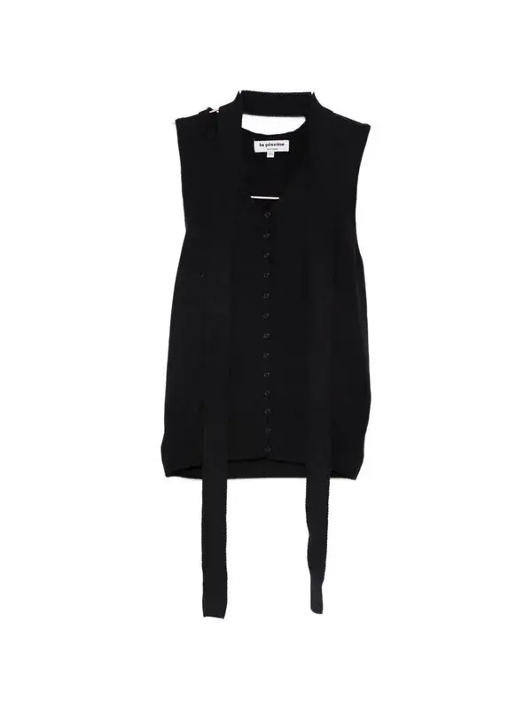 LA PISCINE V-neck Tie Knit Vest - Black