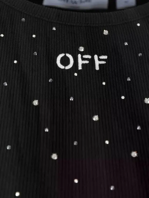 Off-White Embellished Ribbed Dress