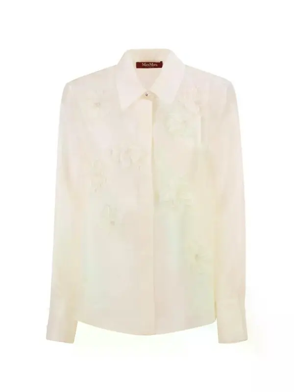 Max Mara Embroidered Floral Silk Shirt - Neutrals