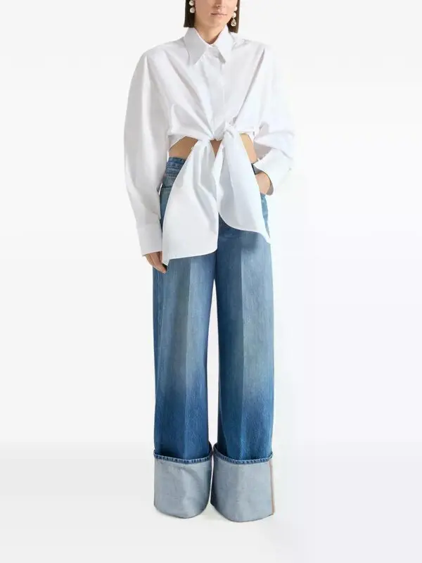 Givenchy Medium Wash Wide Leg Jeans - Blue