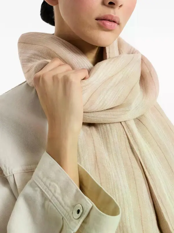 Brunello Cucinelli Linen Scarf With Sparkling Regimental Stripes