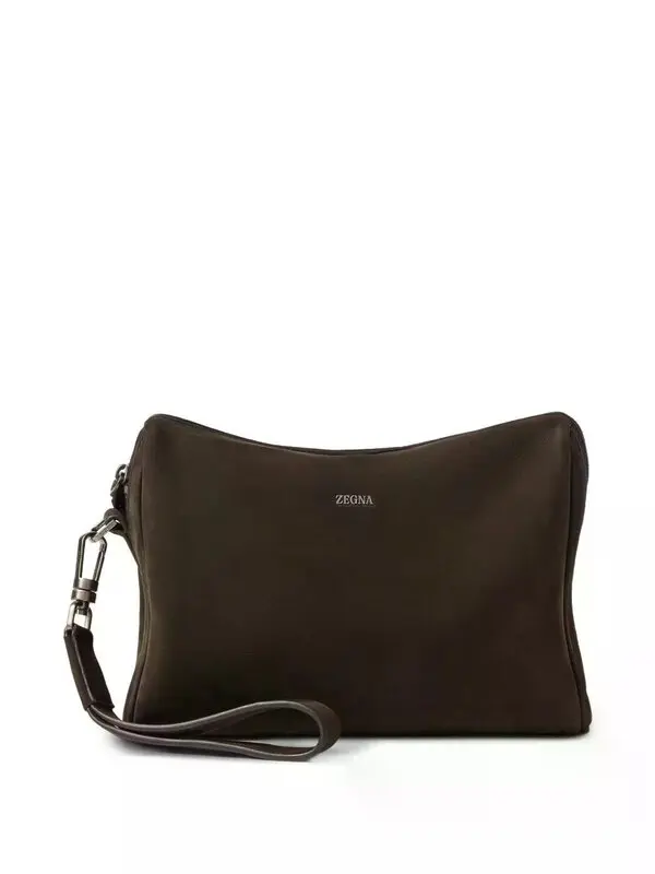 Zegna Logo-detail Zip-fastening Pouch - Brown