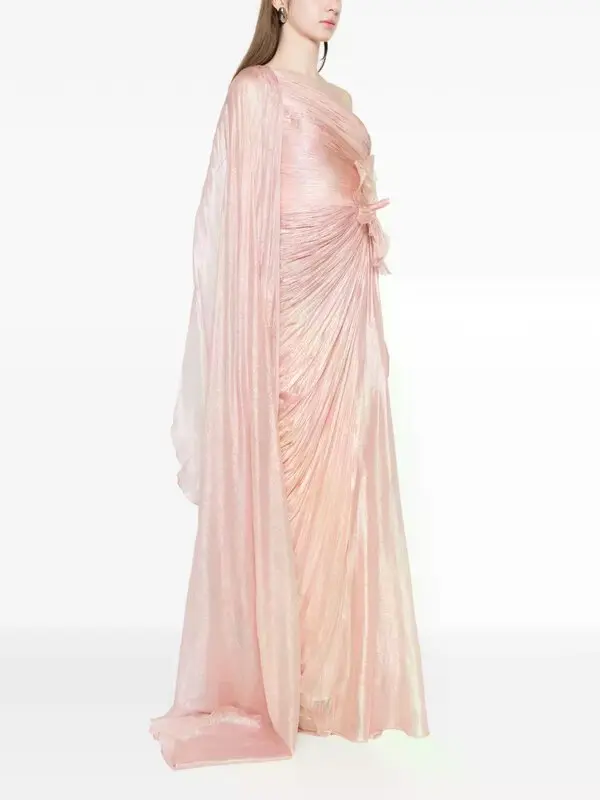 IRIS SERBAN Metallic Floral Draped Dress