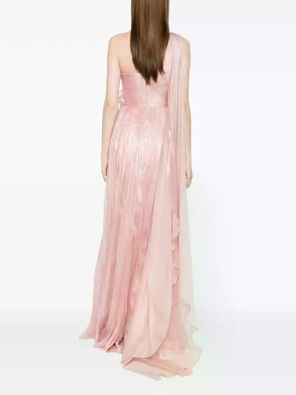 IRIS SERBAN Metallic Floral Draped Dress