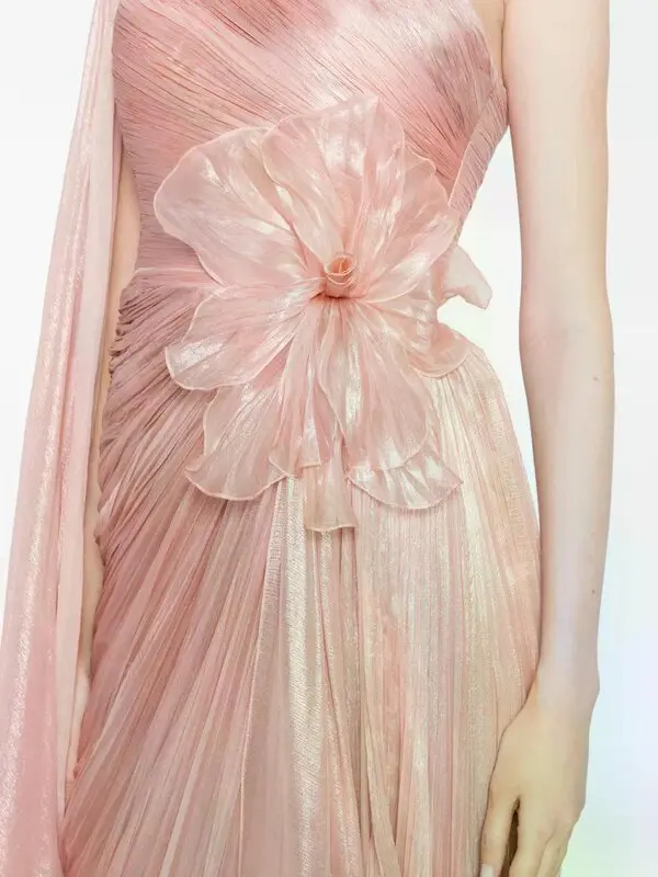IRIS SERBAN Metallic Floral Draped Dress
