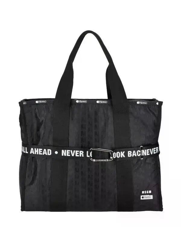 MSGM Patterned Lettering Strap Tote Bag - Black