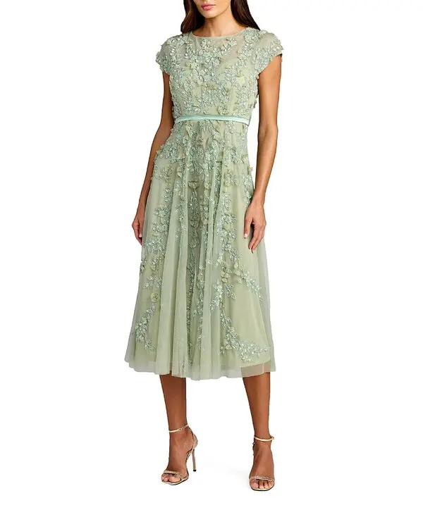 Mac Duggal Floral Embellished Midi Dress - Sage