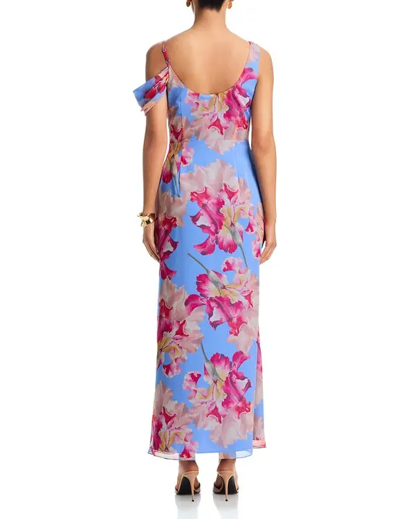 Aqua Floral Satin Burnout Maxi Dress