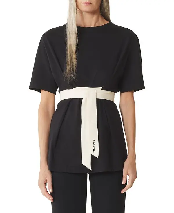 LANVIN Belted T-shirt In Cotton And Silk - Black