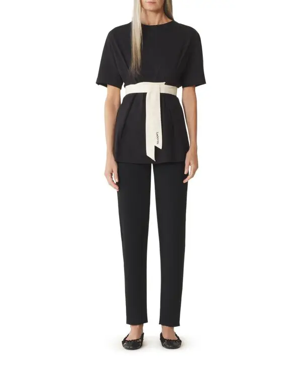 LANVIN Belted T-shirt In Cotton And Silk - Black