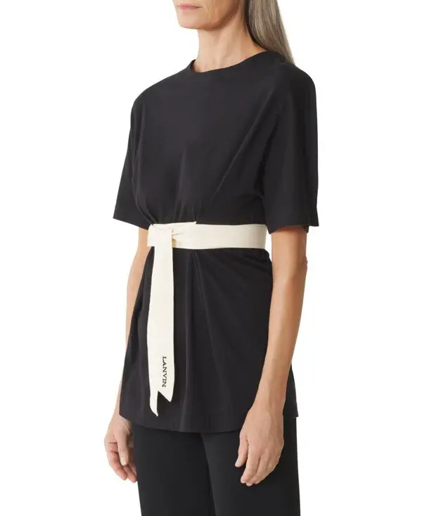 LANVIN Belted T-shirt In Cotton And Silk - Black