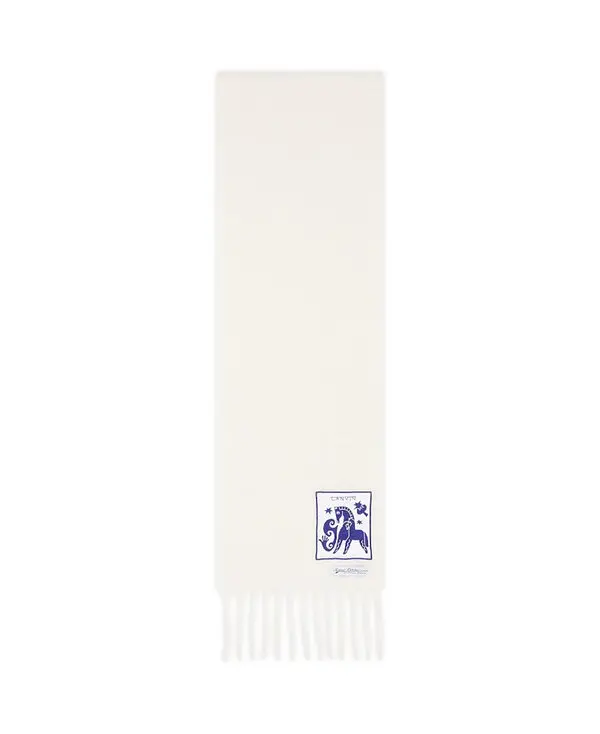 LANVIN Lunar Year Wool Scarf With Fringes - White.