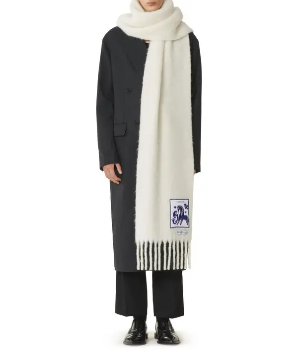 LANVIN Lunar Year Wool Scarf With Fringes - White.