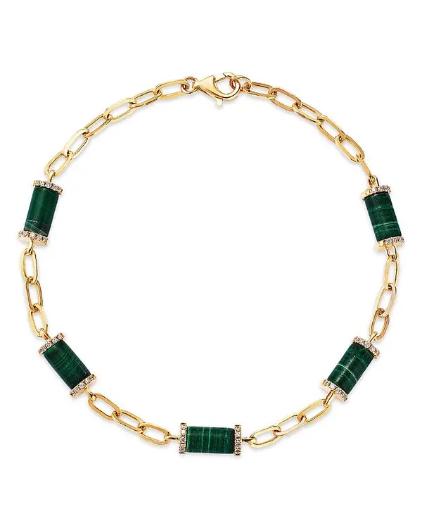 Bloomingdale'S 14k Yellow Gold Malachite And Diamond Chain Bracelet - Green/gold