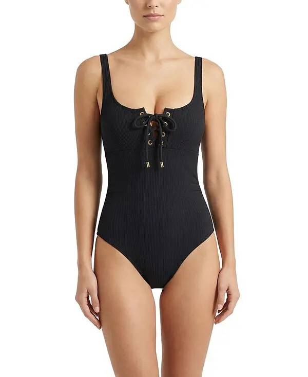 CHANGE OF SCENERY Taylor Lace-up Underwire One-piece Swimsuit - Black Texture