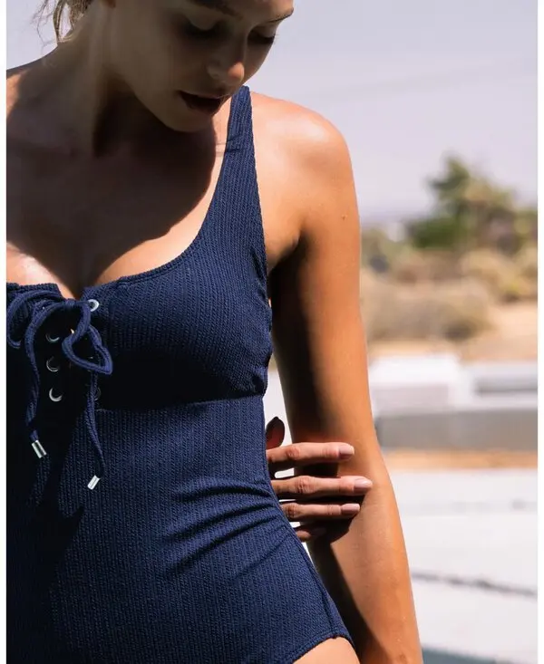 CHANGE OF SCENERY Taylor Lace-up Underwire One-piece Swimsuit - Navy Texture