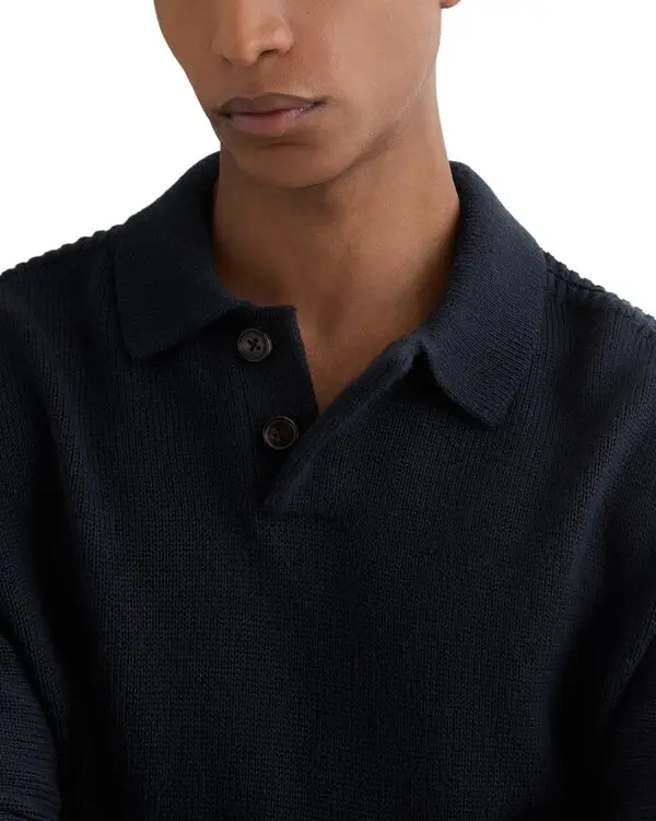 REISS Half Button Polo Sweater - Navy