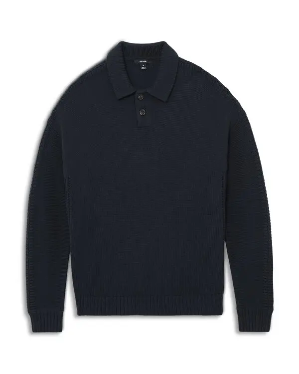 REISS Half Button Polo Sweater - Navy