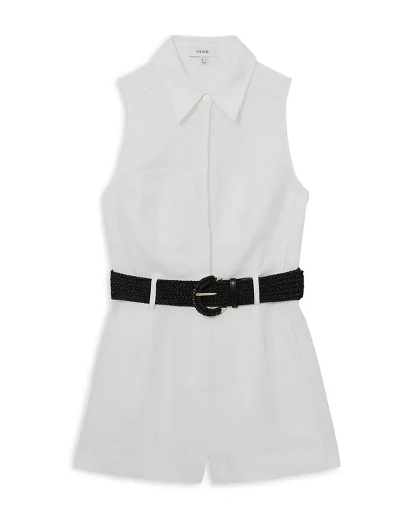 REISS Taylor Linen Playsuit - Ivory