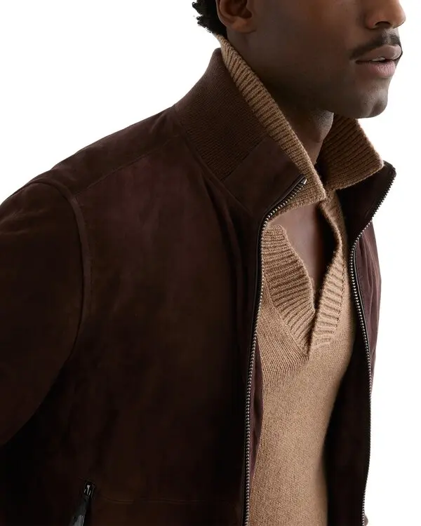 REISS Suede Zip Through Jacket - Chocolate