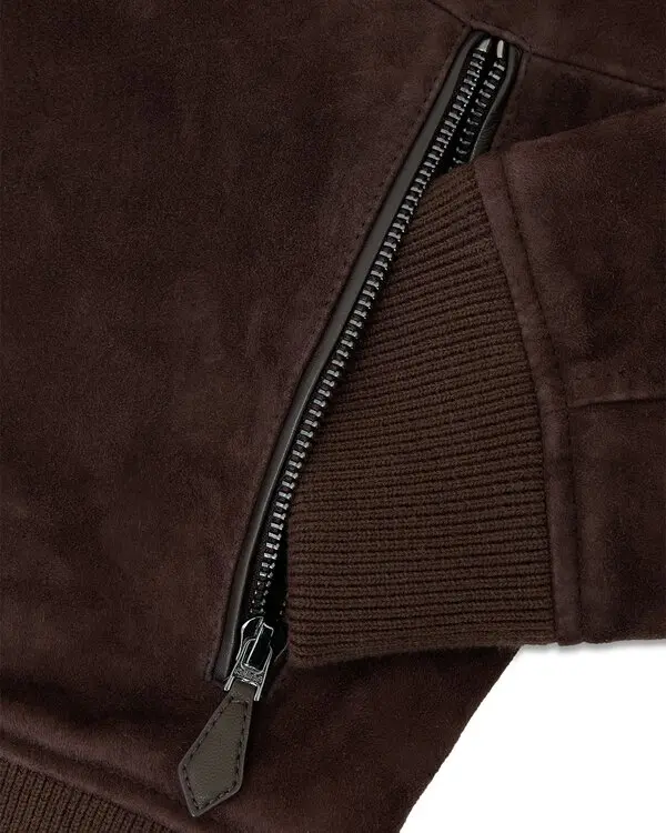 REISS Suede Zip Through Jacket - Chocolate