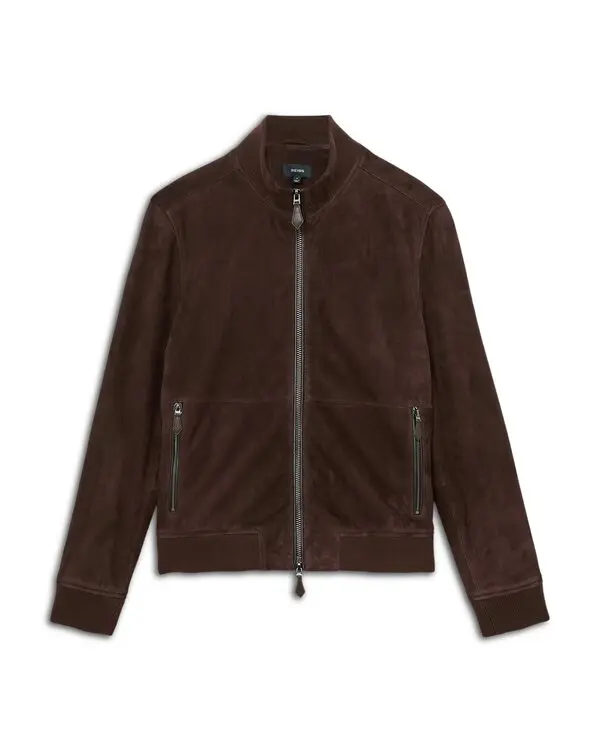 REISS Suede Zip Through Jacket - Chocolate