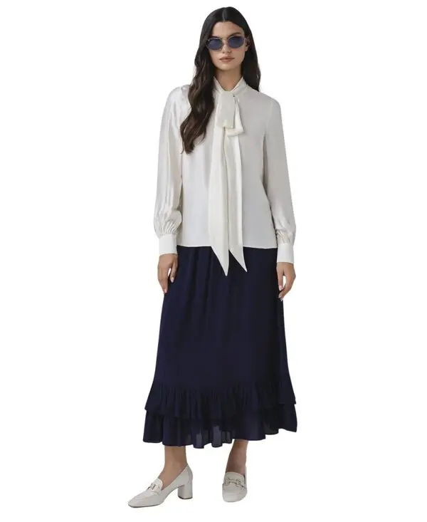 GHOST LONDON Anna Satin Tie Neck Blouse