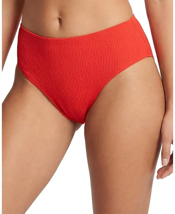 CHANGE OF SCENERY Classic Mid-rise Textured Bikini Bottom - Guava Red