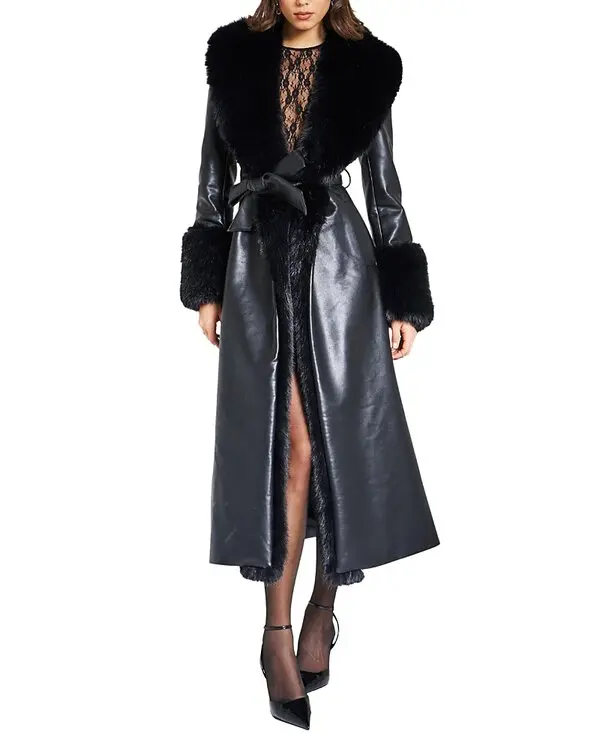 MISS CIRCLE NEW YORK Faux Leather Coat With Faux Fur Trim
