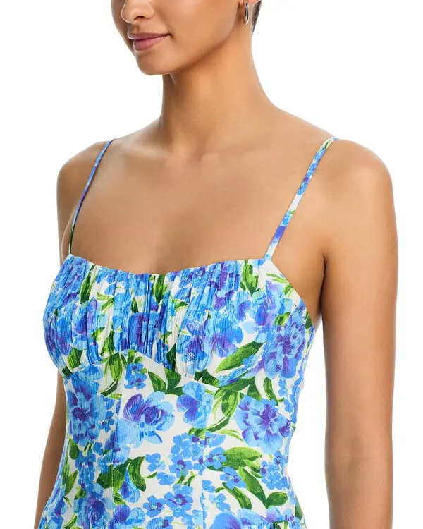 Aqua Floral Gathered Bust Maxi Dress