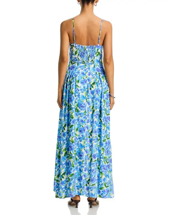Aqua Floral Gathered Bust Maxi Dress