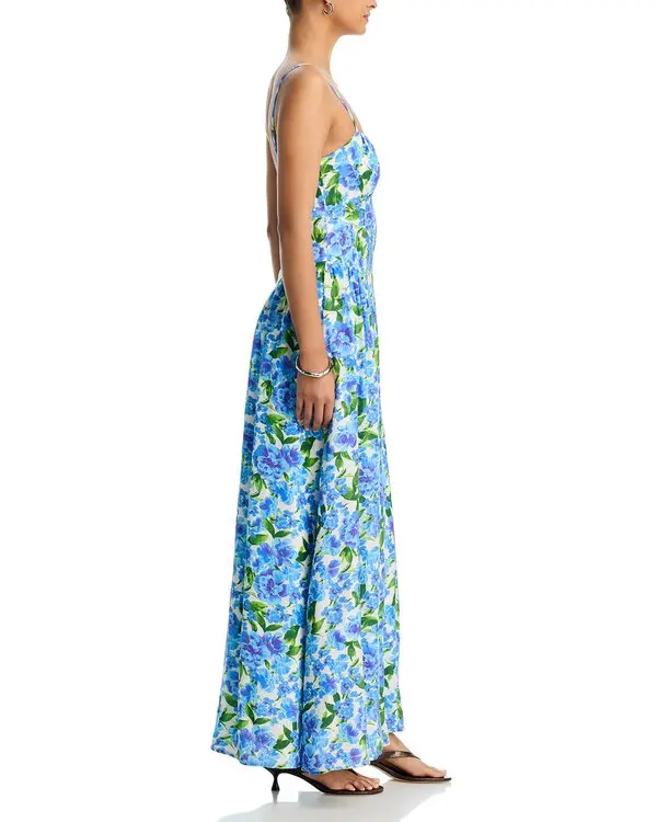 Aqua Floral Gathered Bust Maxi Dress