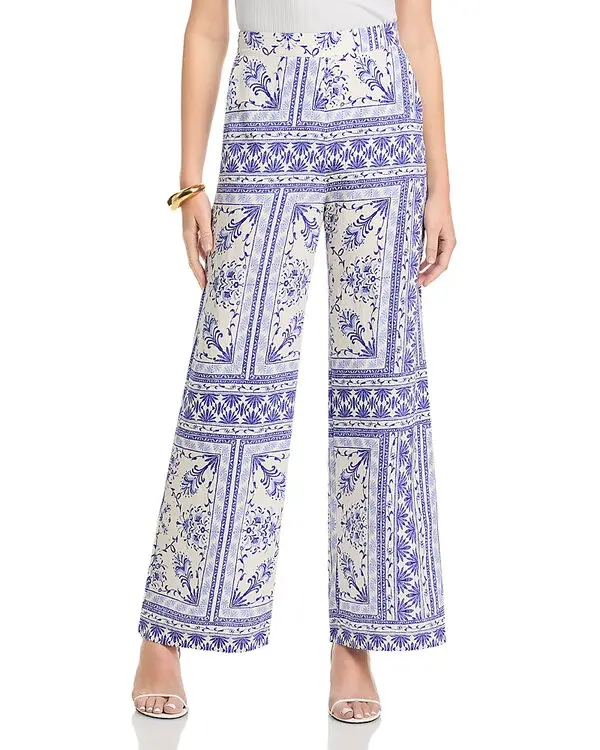 Aqua Floral Border Wide Leg Pants - Blue Multi