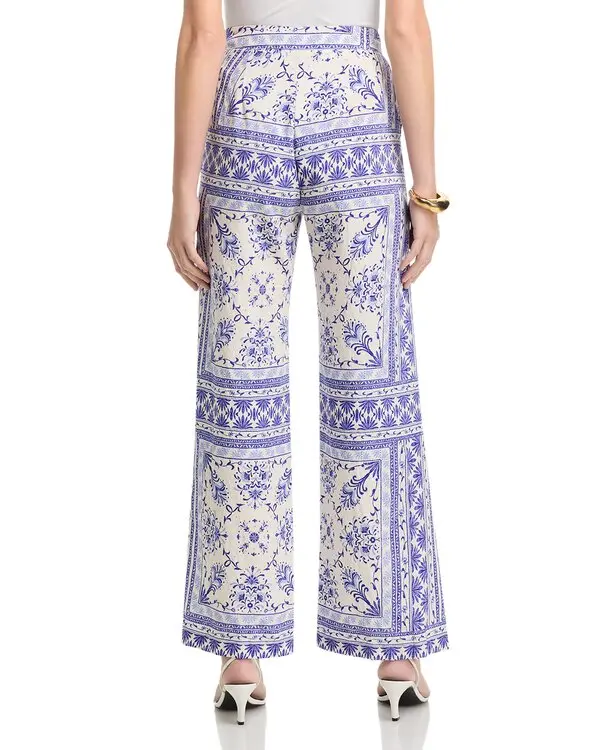 Aqua Floral Border Wide Leg Pants