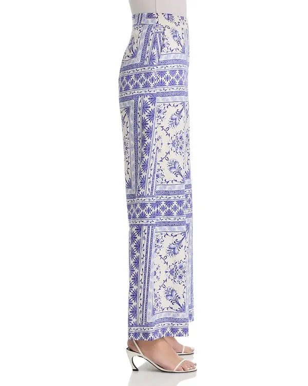 Aqua Floral Border Wide Leg Pants