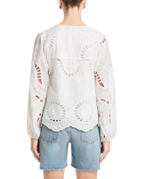Aqua Eyelet Long Sleeve Top