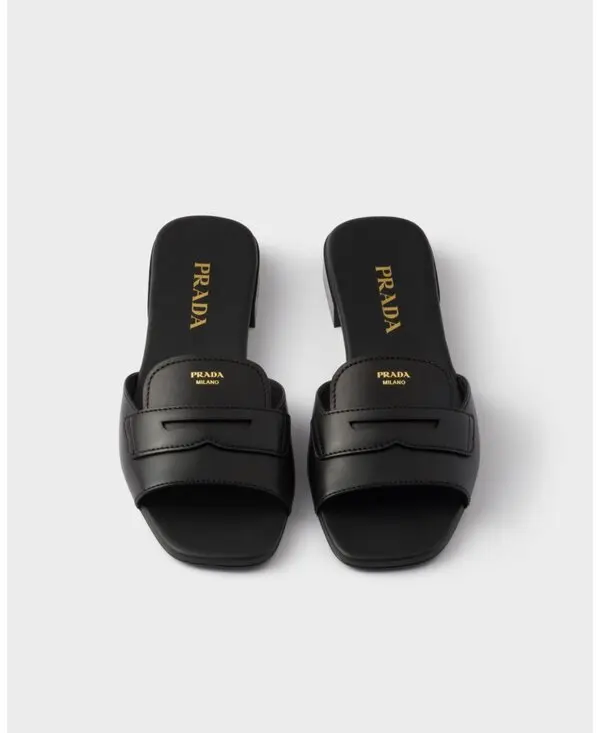 Prada Leather Slides - Black