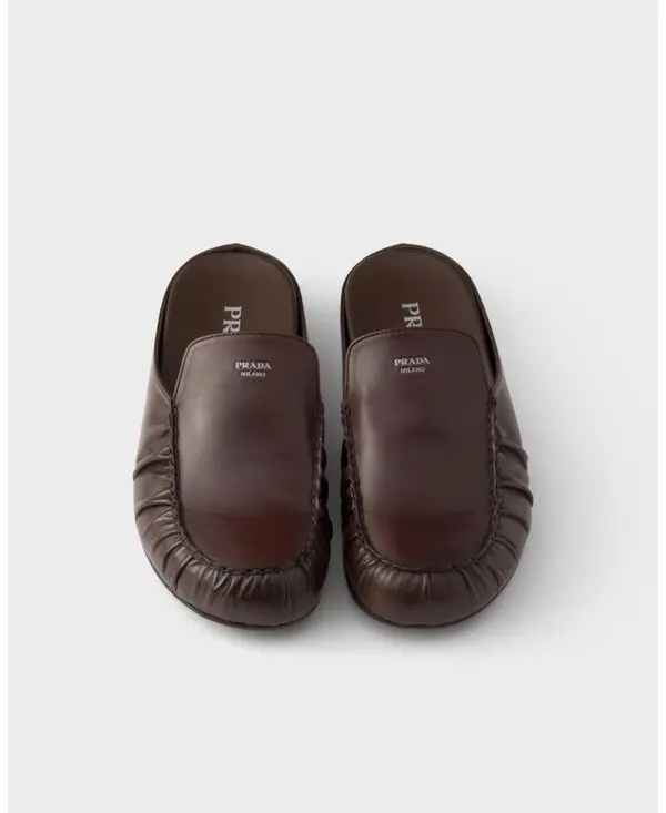 Prada Leather Mules - Brown